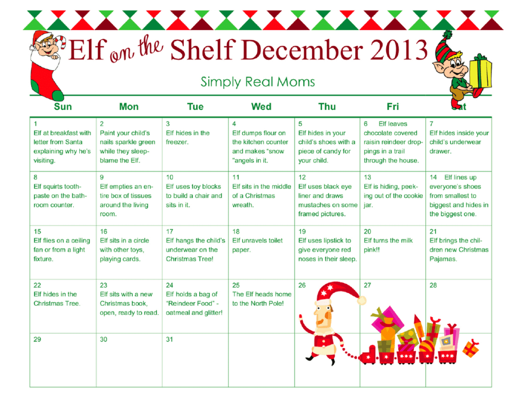 FREE Elf on the Shelf Month Long Printable